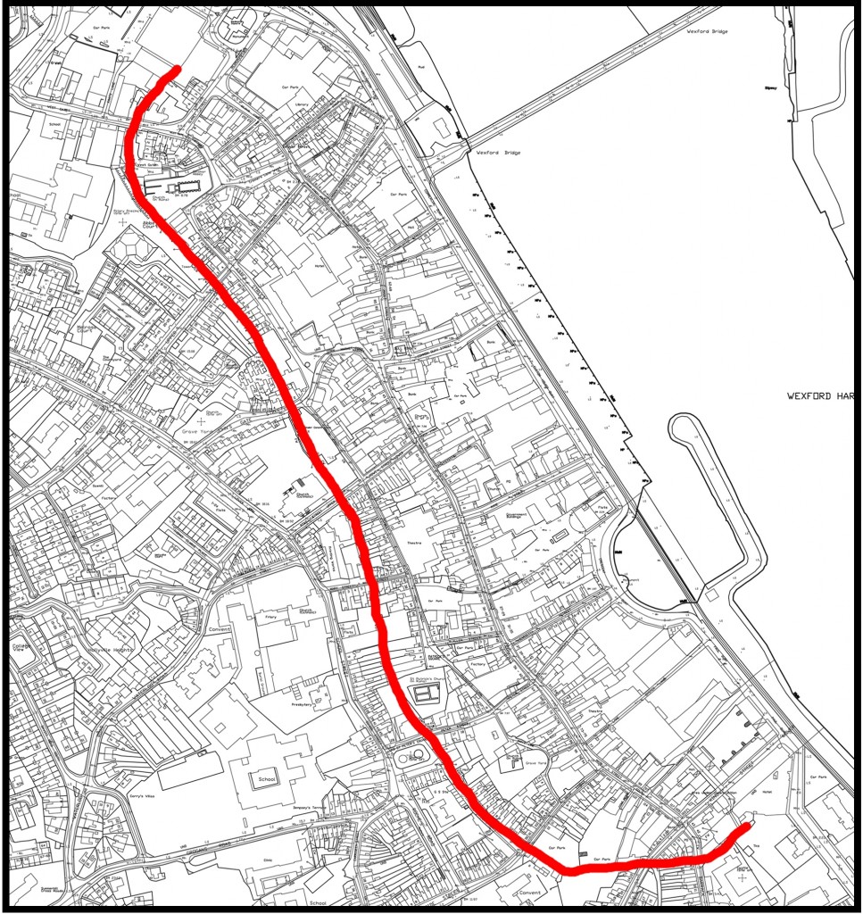 Ordance Survey Map of Wexford Town showing line of town wall ...